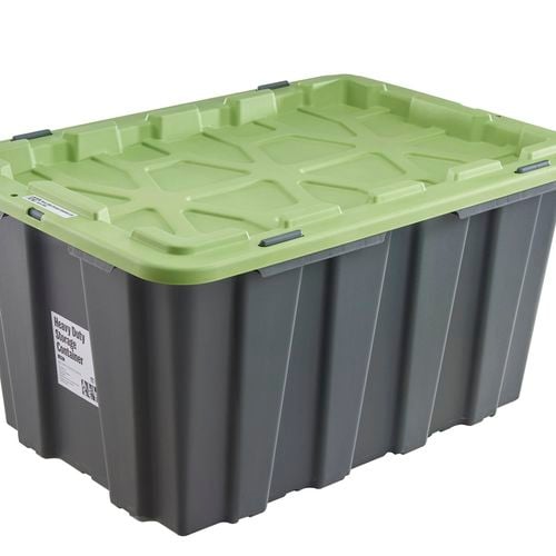 All Set 100L Grey And Green Heavy Duty Storage Container With Flat Lid ...