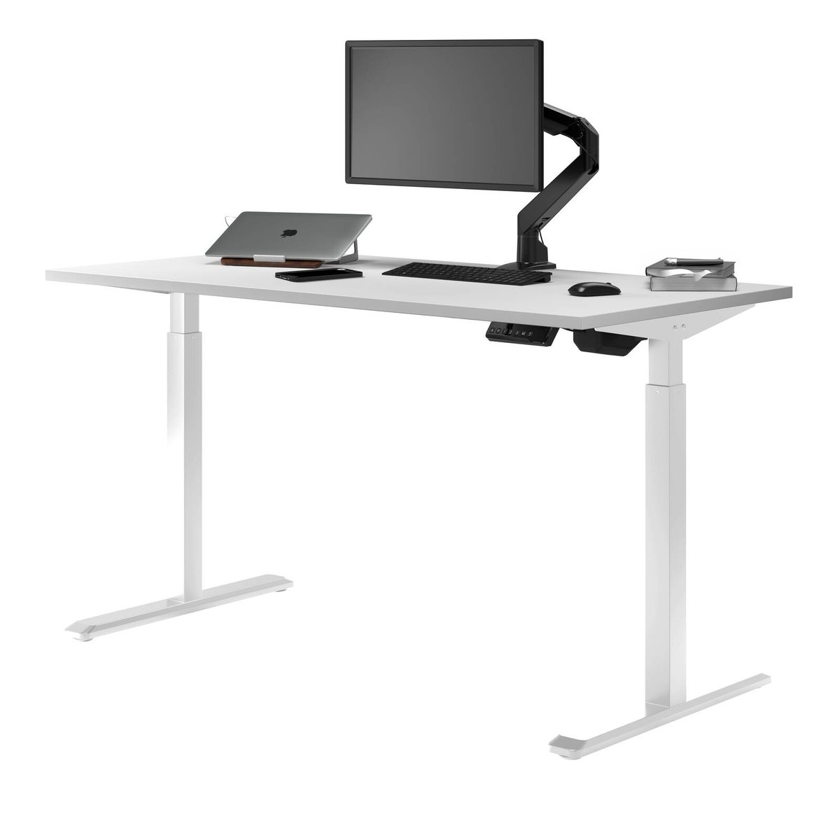 Desky Single Sit Stand White Desk 150 x 75cm White Frame - Bunnings ...