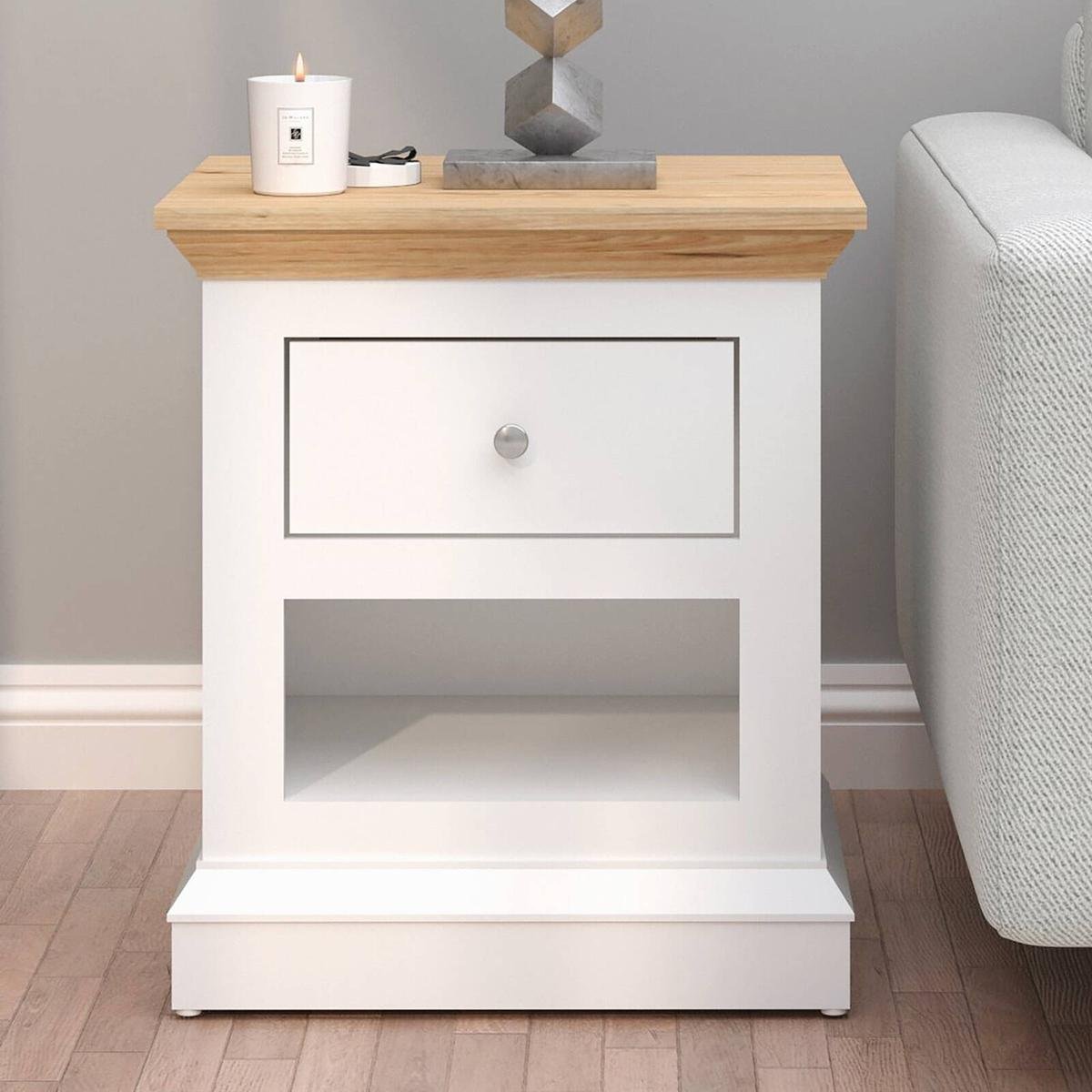 Cosmoliving Hampton Bedside Table In Cream/oak Effect - Bunnings Australia