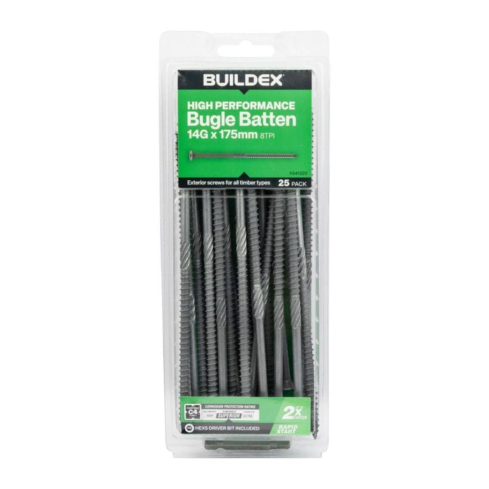 Buildex® 14G x 175mm Class 4 Bugle Batten Screws - 25 pack - Bunnings ...