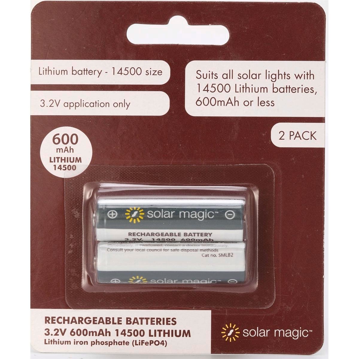 Solar Magic Lithium 14500 3.2V Rechargeable Battery - 2 Pack - Bunnings ...