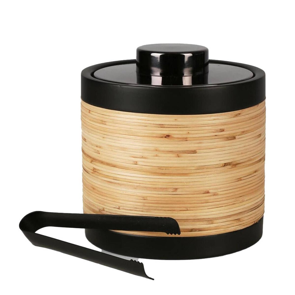 Belle Plantation SS Ice Bucket & Tong 16.5x16.5cm - Black &Rattan ...
