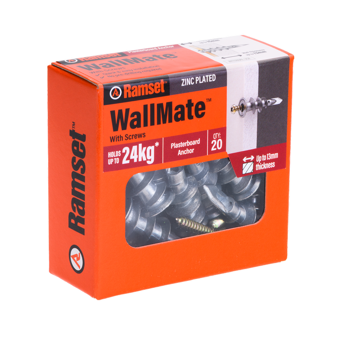 Ramset Zinc WallMate Plasterboard Anchor with screws – 20 Pack - Bunnings Australia