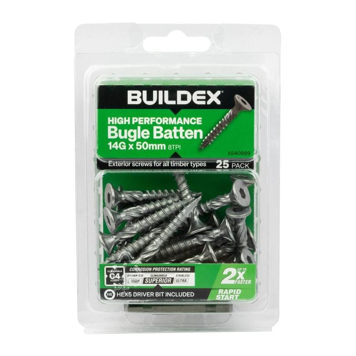 Buildex® 14G x 50mm Class 4 Bugle Batten Screws - 25 pack - Bunnings ...