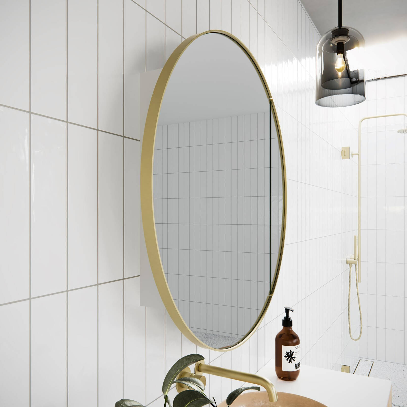 Future Glass Juno Round Mirror Cabinet 800mm Satin Brass Bunnings Australia