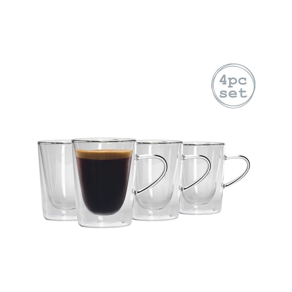 Rink Drink 4 Piece Double Walled Tea Coffee Cup Set - Double Wall Insulated Latte Glasses with ...