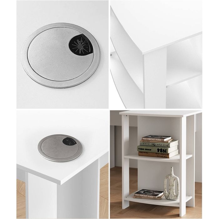 Oikiture L-shape Computer Desk with Storage Shelves White - Bunnings ...