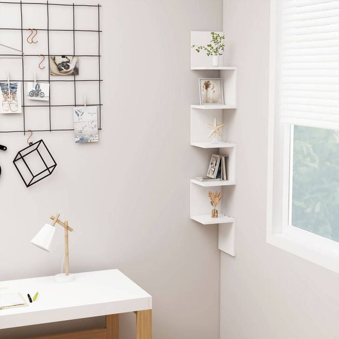 vidaXL Wall Corner Shelf White Engineered Wood Hanging Display Rack ...