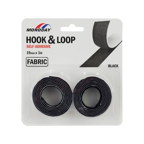 Moroday 19mm x 1m Black Hook And Loop Fabric Self Adhesive - Bunnings Australia