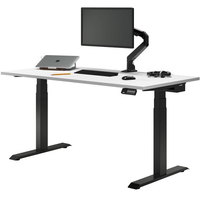 Desky Dual Sit to Stand White Melamine Desk 1800x750mm Matte Black ...