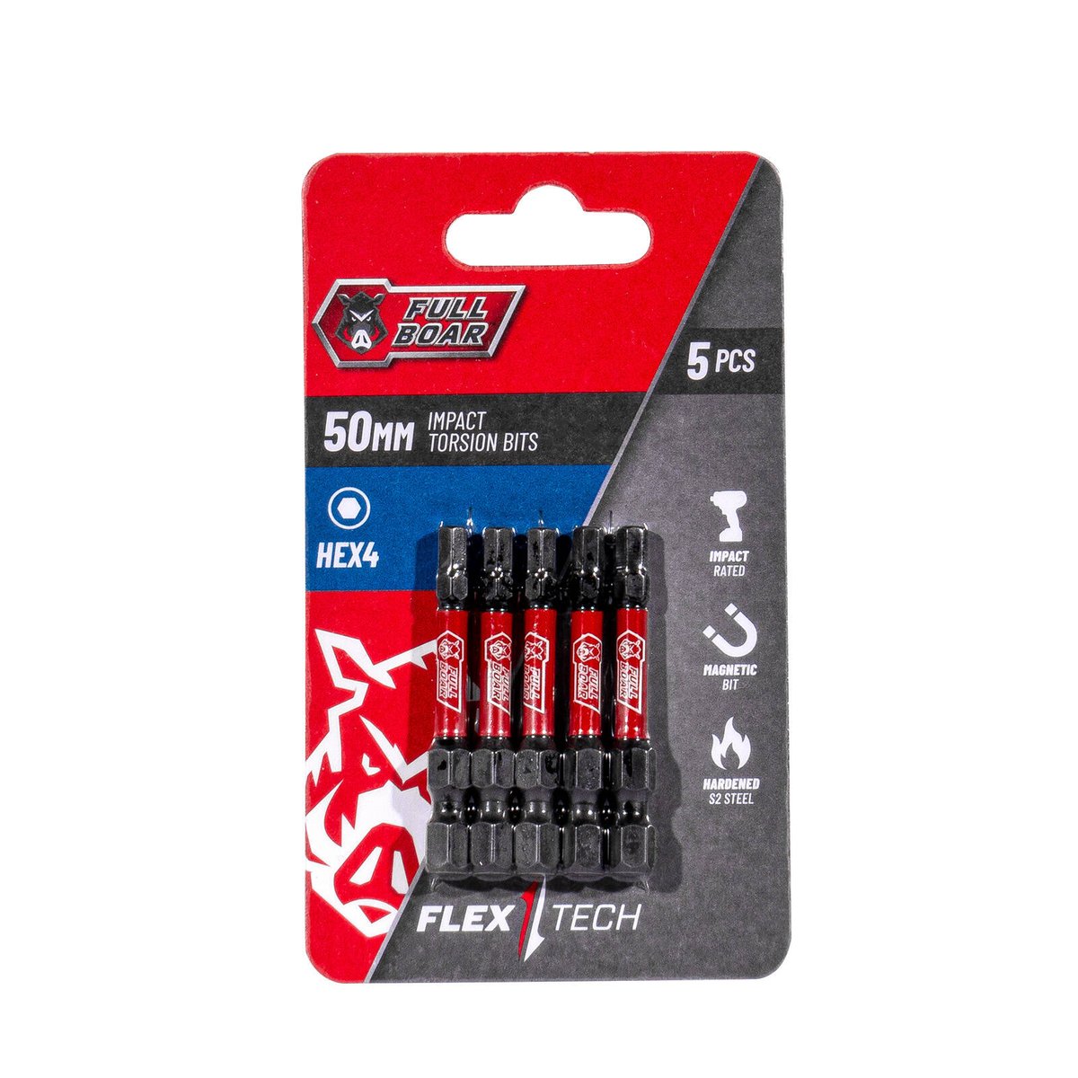 Full Boar HEX4 x 50mm Impact Torsion Bits Set - 5 Pack - Bunnings Australia