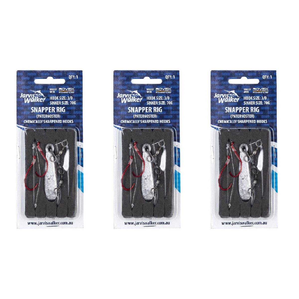 3x Jarvis Walker Snapper/Paternoster Rig with 70g Snapper Sinker Size 3 ...