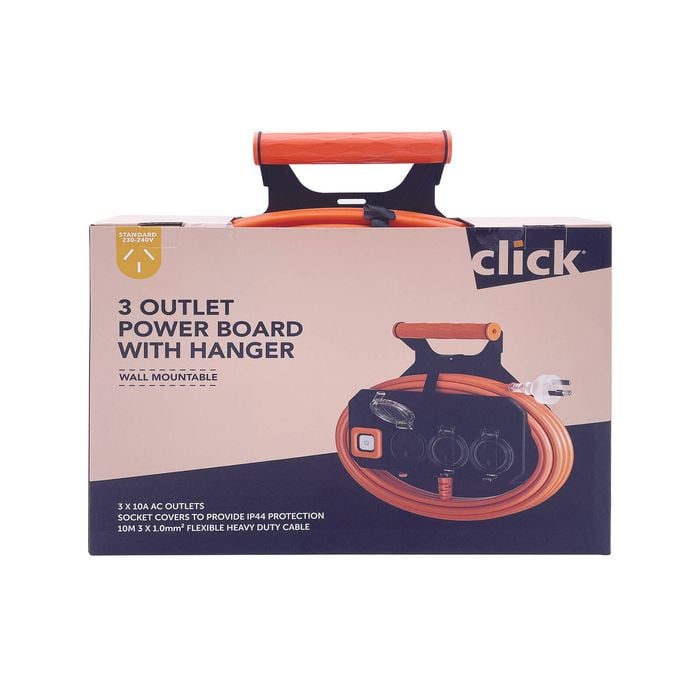 Click 3 Outlet Power Board with Hanger and 10 Metre Cord - Bunnings ...