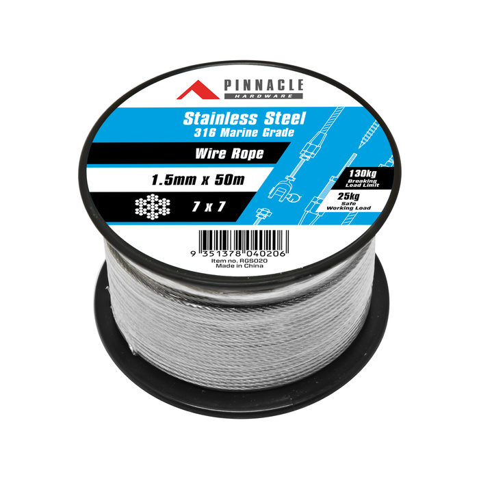 Pinnacle 1.5mm x 50m Stainless Steel Wire Rope - Bunnings Australia