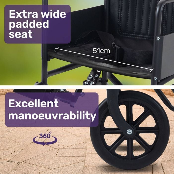 EQUIPMED Folding Transit Manual Wheelchair, Attendant Propelled, Steel ...