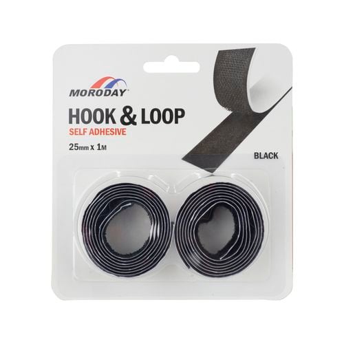 Moroday 25mm x 1m Black Hook And Loop Self Adhesive - Bunnings Australia