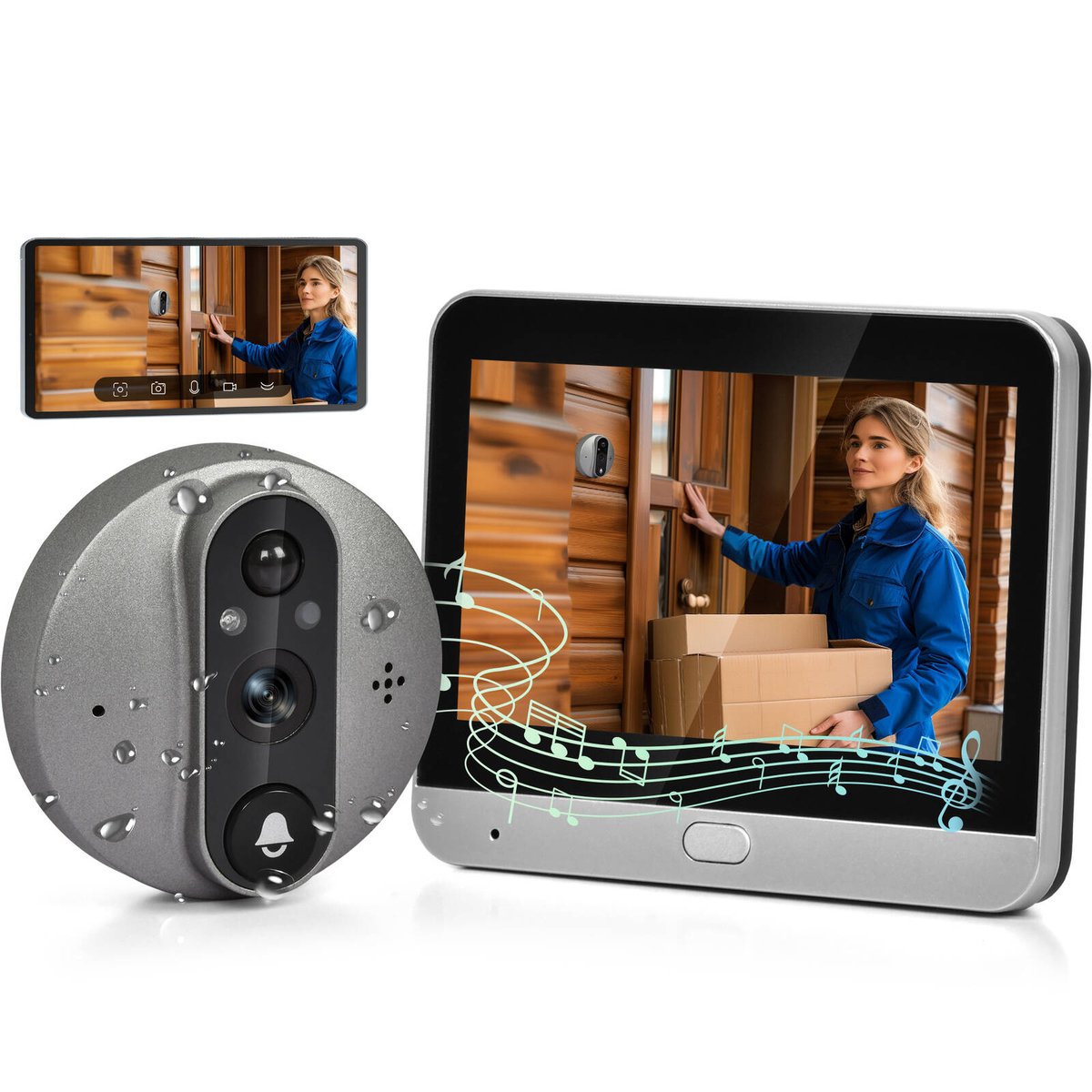 Advwin Wireless Video Intercom System, 5.7" Peep Hole Camera w/Monitor ...