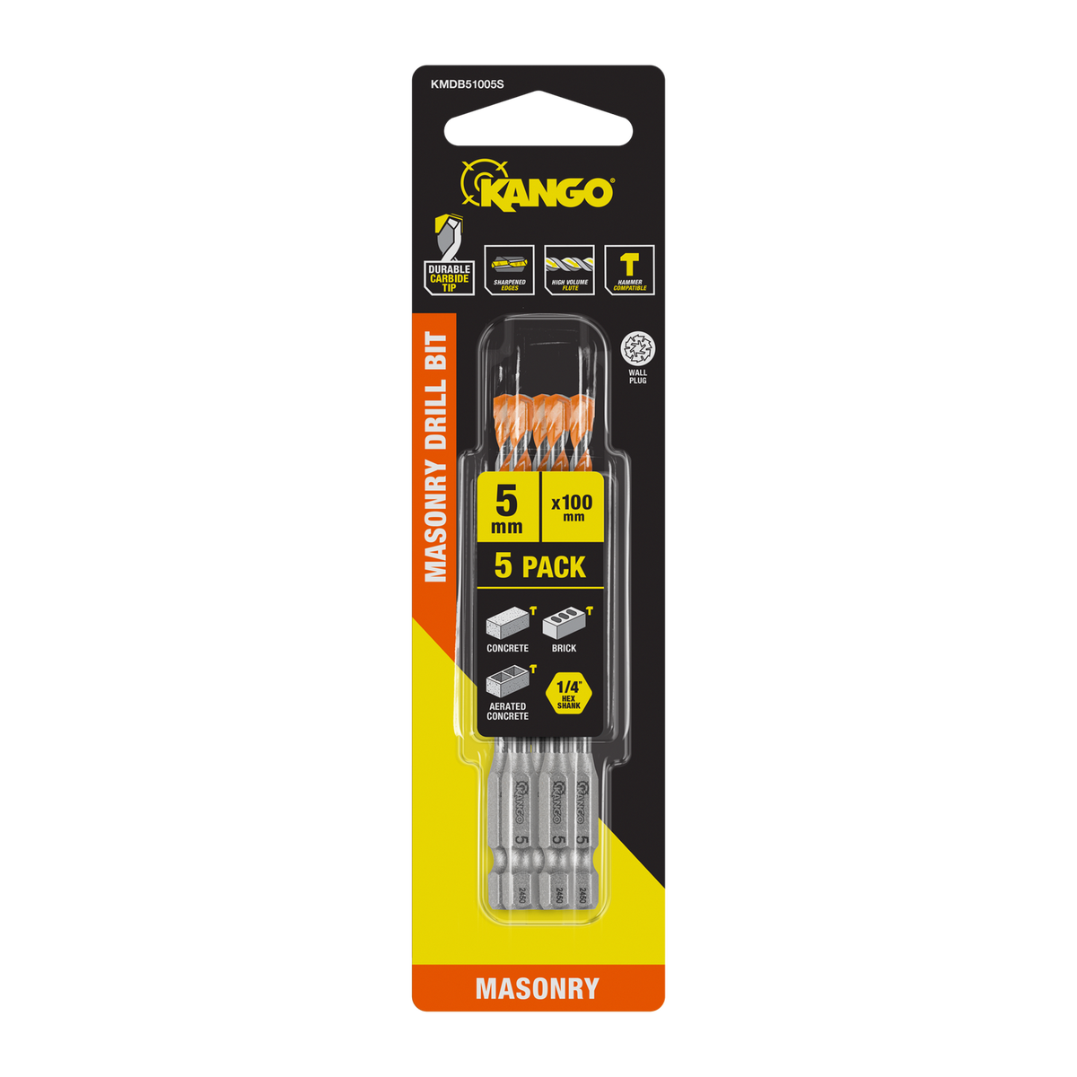 Kango 5 x 100mm 1/4" Masonry Drill Bit - 5 Pack - Bunnings Australia