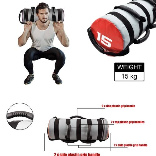 15kg Power Bag - Sand Bag Weights Strength Training - Multi Handle ...