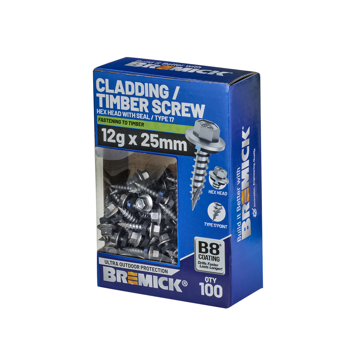 Bremick Hex Cladding Screw 12g x 25mm B8 PK100 - Bunnings New Zealand