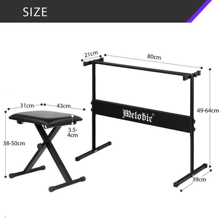 Melodic I Style Adjustable Keyboard Stand Folding Piano Stool Seat ...