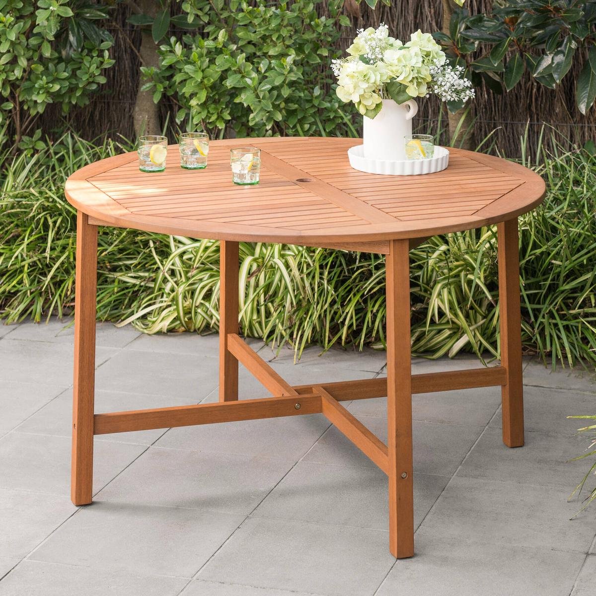 Mimosa Santo 124 x 124cm Round Timber Dining Table with Parasol Hole ...