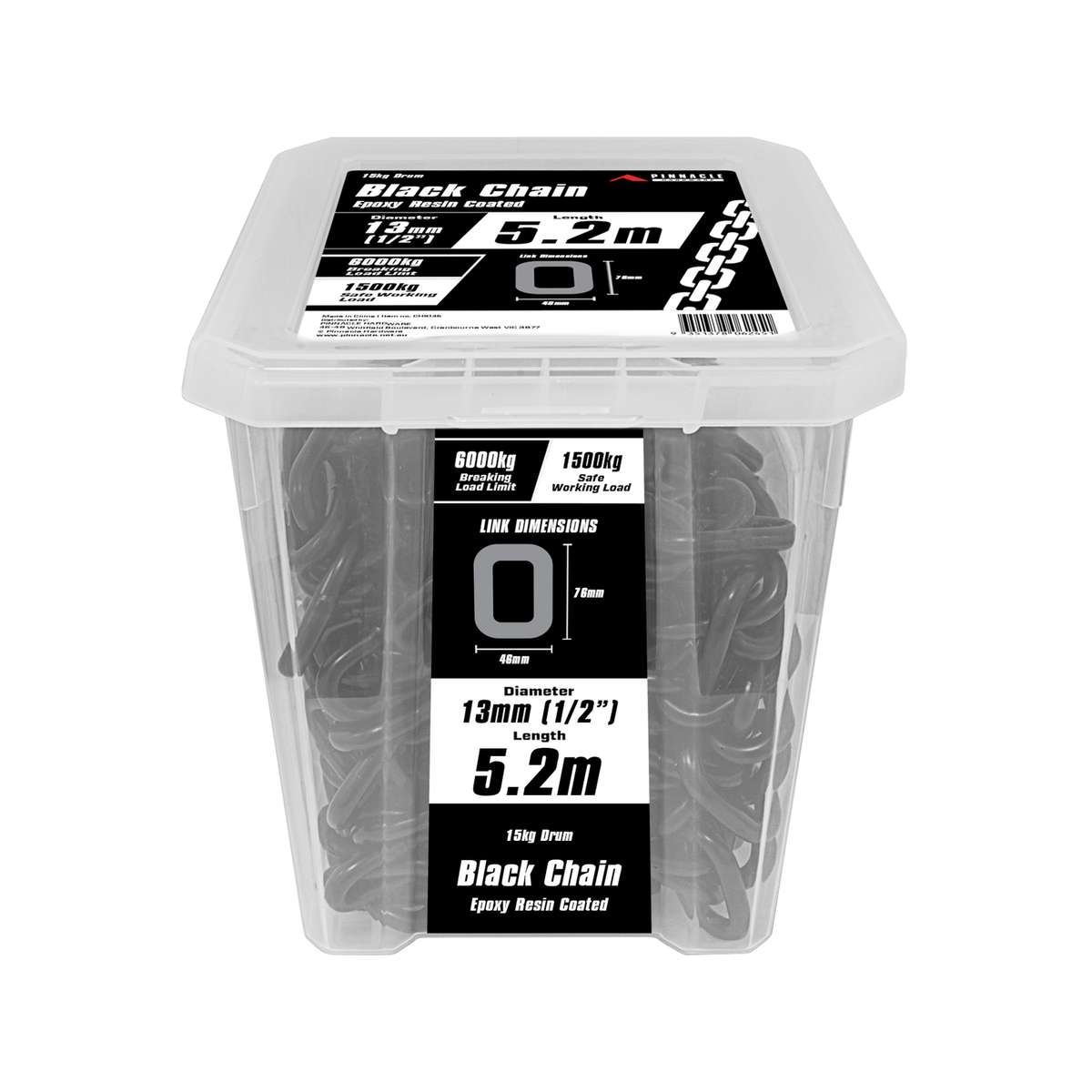 Pinnacle 13mm 1/2" x 5.2m Black Chain - Bunnings Australia