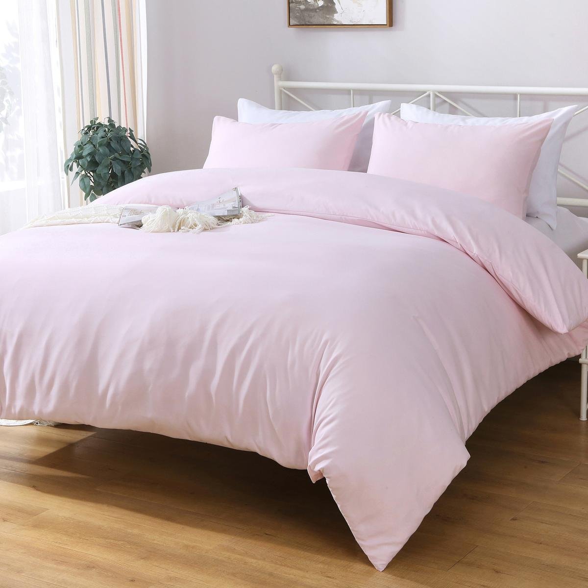 LINENOVA Microfiber Soft 1200TC Quilt Cover Set Light Pink Queen ...