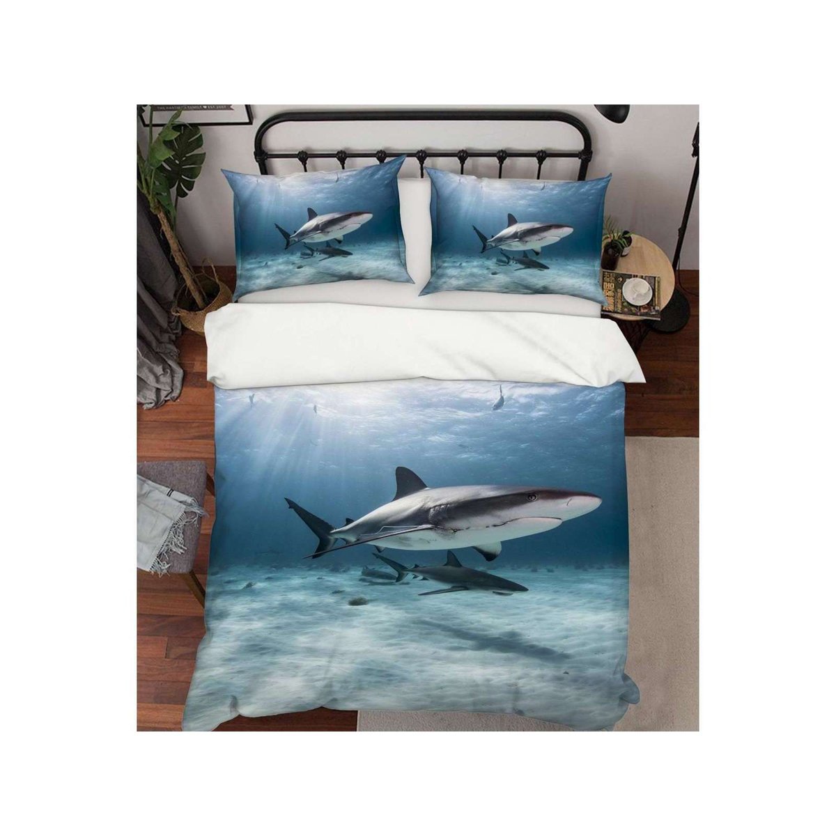 3D Ocean Shark 67 Bed Pillowcases Quilt King Size - Bunnings Australia