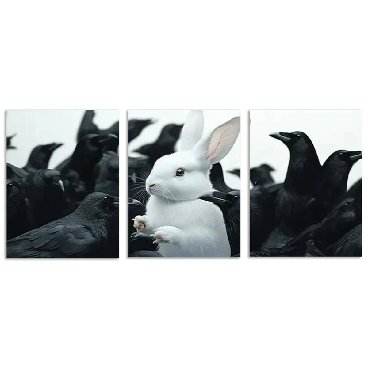 3pcs White rabbit, crow Animal Art Painting Print 100% Australian Made ...