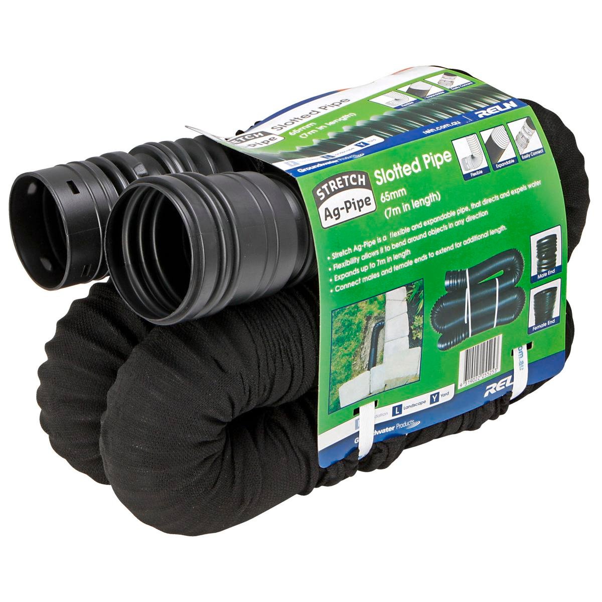 Reln 65mm x 7m Slotted And Socked Stretch Ag-Pipe - Bunnings Australia