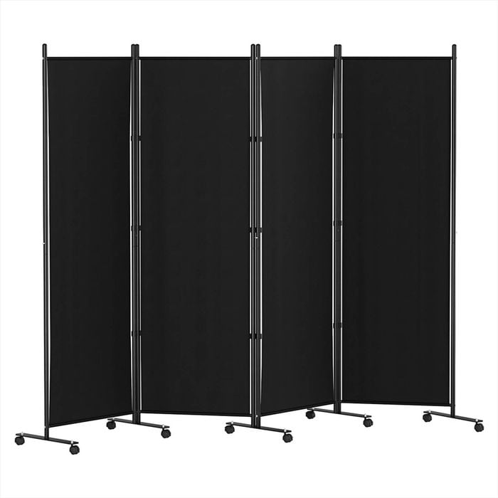 Artiss 4 Panel Room Divider Screen 217cm Wheel Fabric Black - Bunnings Australia