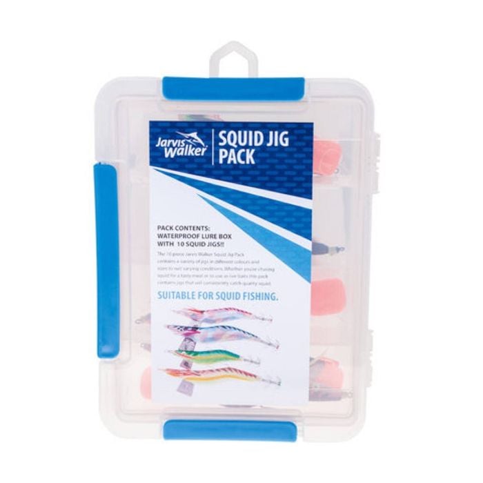 Jarvis Walker Squid Jig Pack - 10 Assorted Squid Jigs in Waterproof Tackle Box - Bunnings Australia