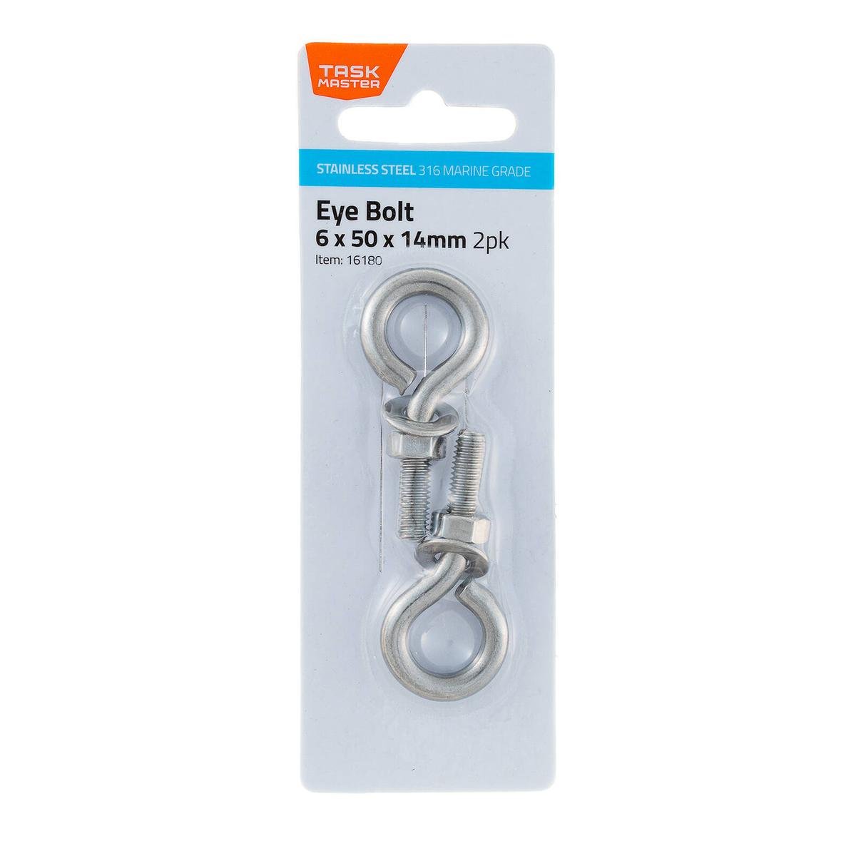 Taskmaster 6 x 50 x 14mm 316 Stainless Steel Eye Bolt - 2 Pack ...