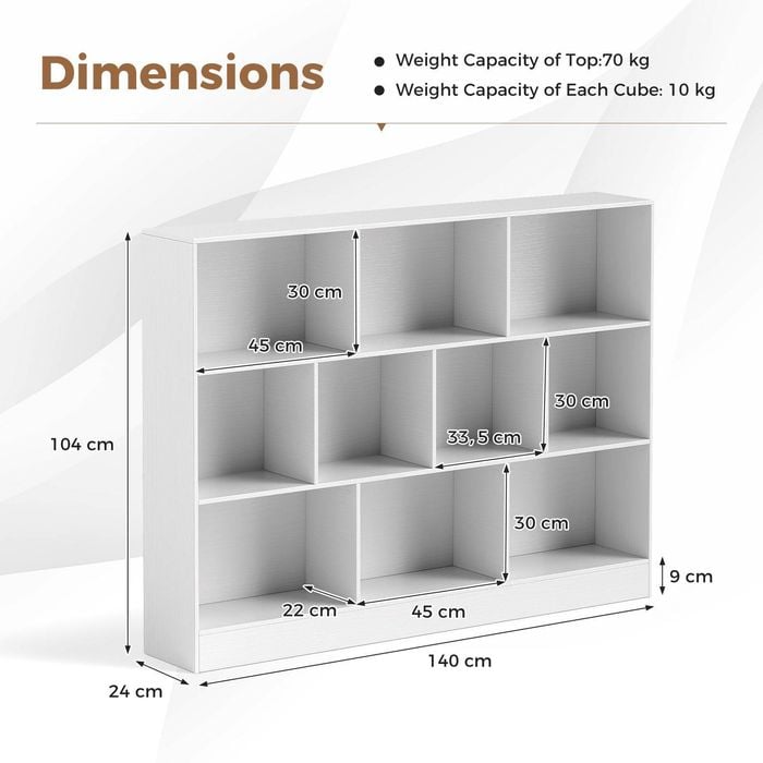 Costway 3-Tier Bookshelf 10-Cube Open Storage Wooden Display Shelf ...