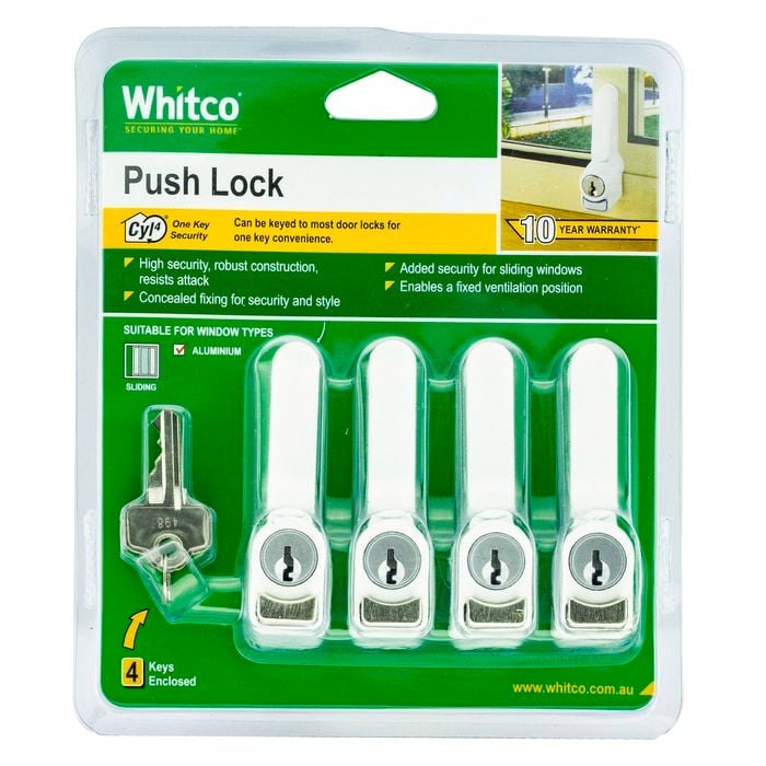 Whitco 4 Pack Sliding Window Push Lock - White - Bunnings Australia