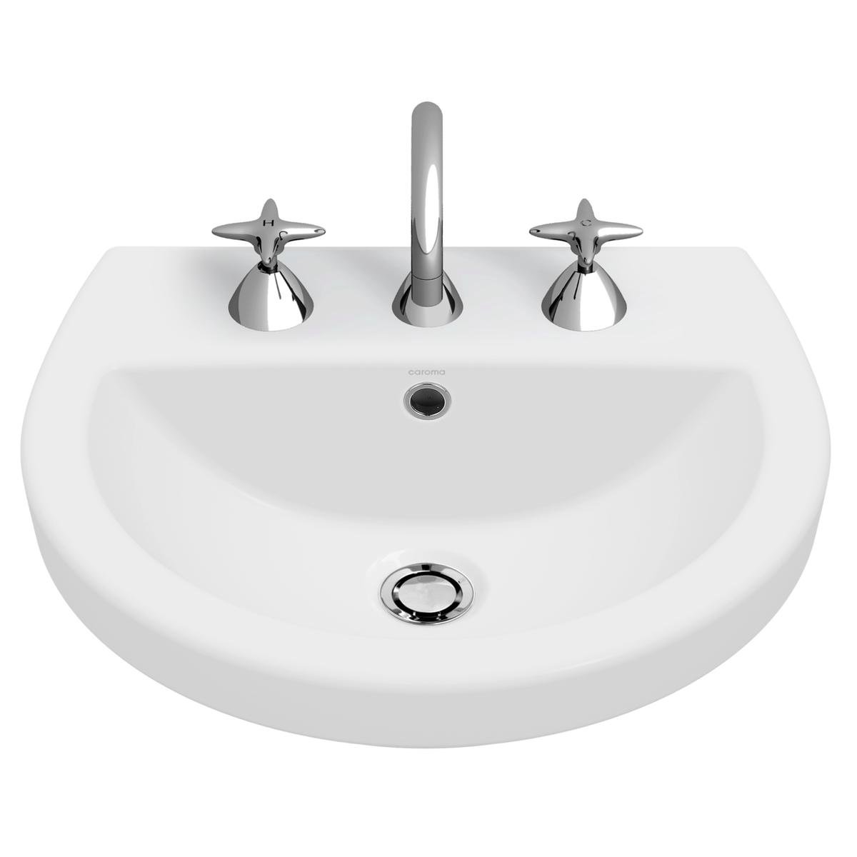 Caroma White Cosmo Semi Recessed Basin - 3 Tap Hole - Bunnings Australia