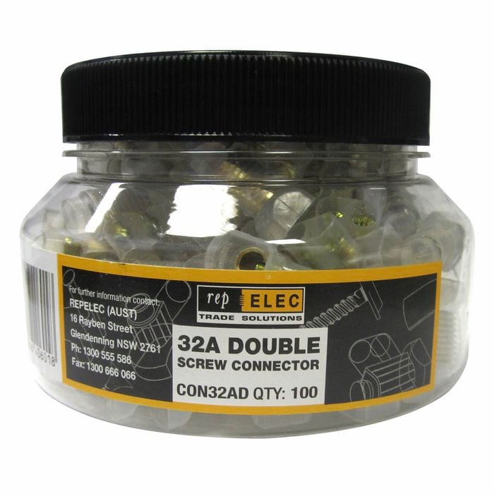 Repelec 32A Double Screw Connectors - 100 Pack - Bunnings Australia