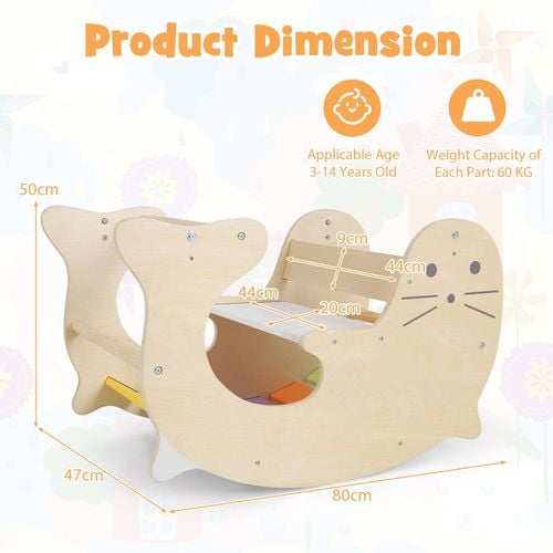 Costway 3 In 1 Kids Climber Toy Set Wood Rocking Horse & Play Table ...