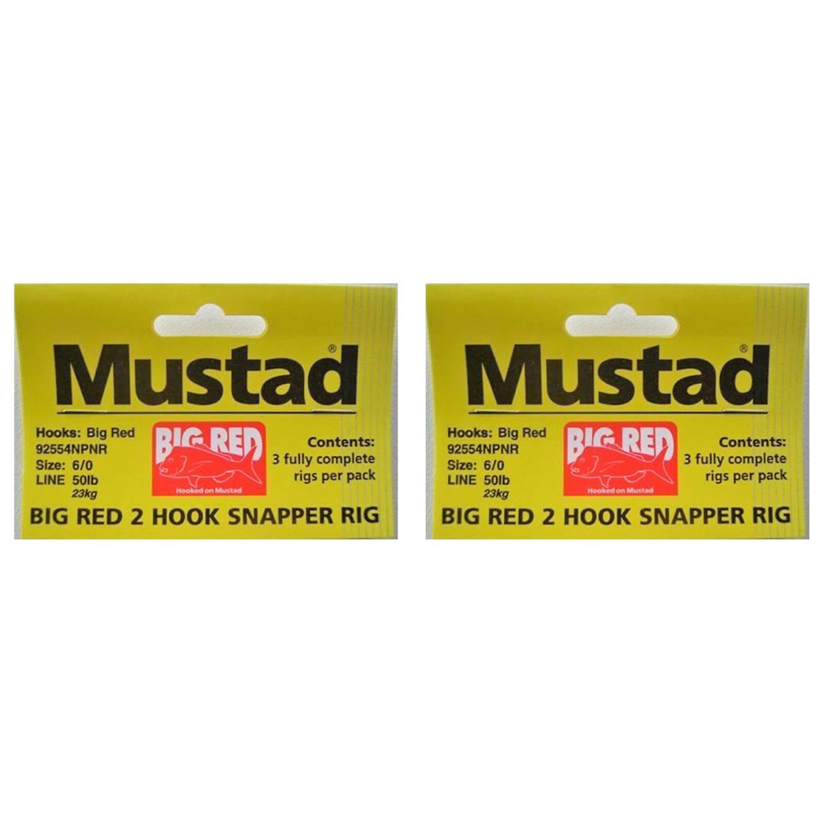2x Mustad Big Red Snapper Chemically Sharpened X 3 Rig 2 Hook Set Up ...