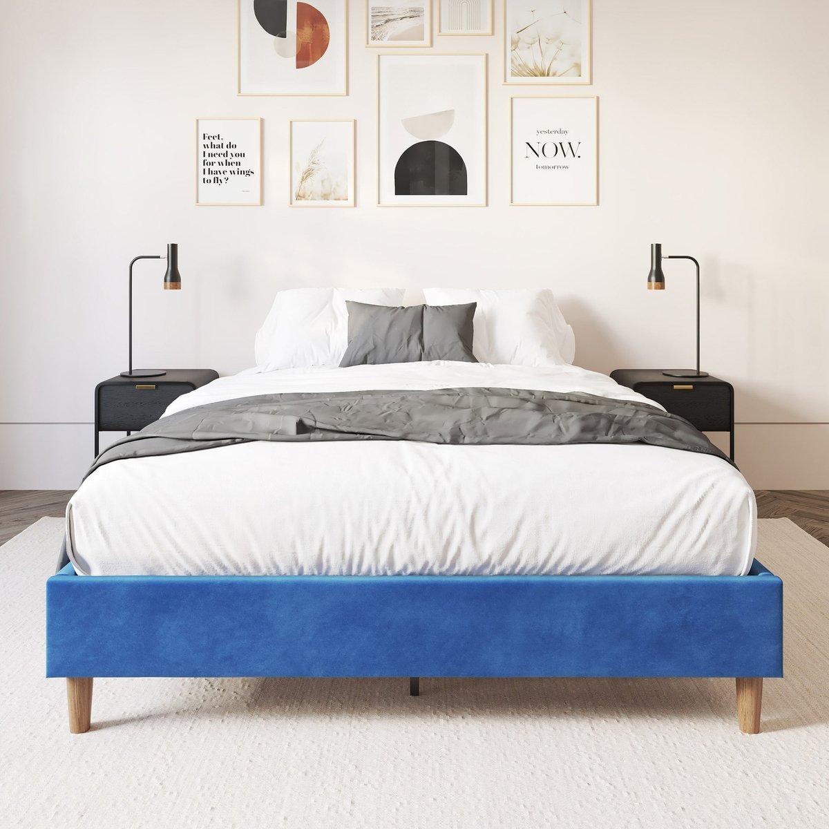 Velvet Blue Bed Frame Double - Bunnings Australia