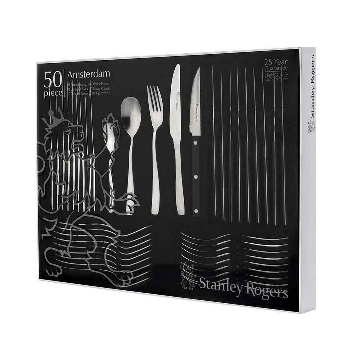 Stanley Rogers Amsterdam 50 Piece Cutlery Set 50pc Stainless Steel ...