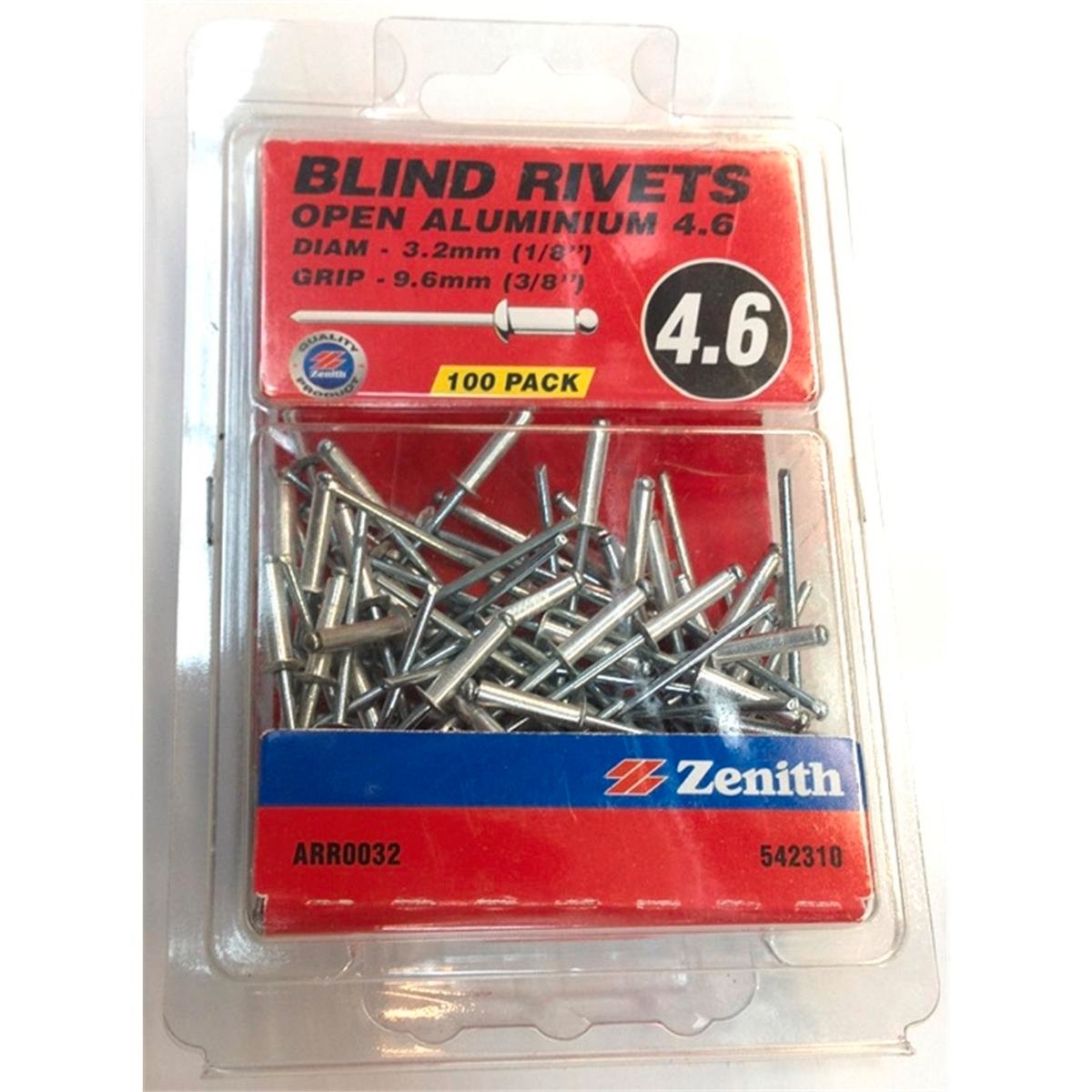 Zenith Blind Rivet Open Alum 1/8"D x 3/8"G 100pk - Bunnings New Zealand