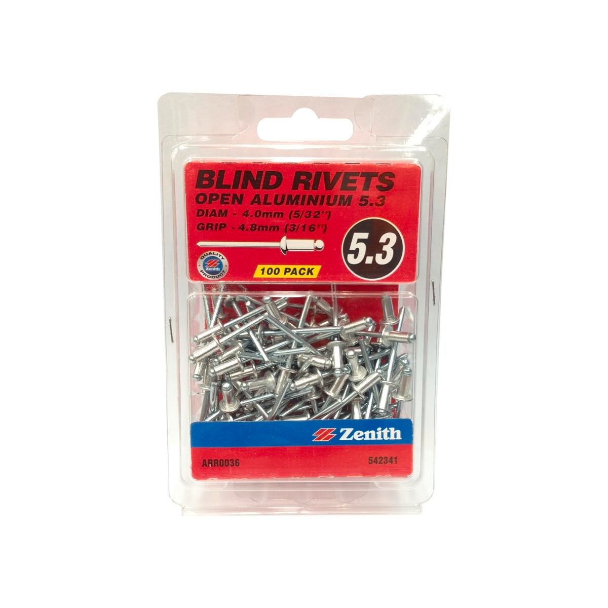 Zenith Blind Rivet Open Alum 5/32"D x 3/16"G 100pk - Bunnings New Zealand