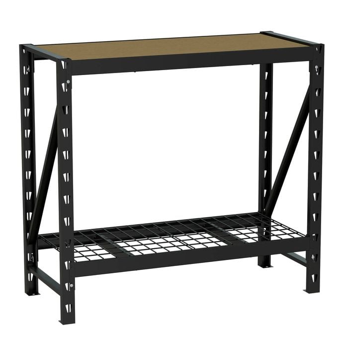 Craftright 1000 x 910 x 430mm Black 2 Tier Metal Workbench With MDF Top ...