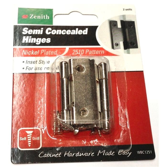 Zenith Semi Concealed Hinge 2510 Pattern 45mm Nickel Plated 2pk ...