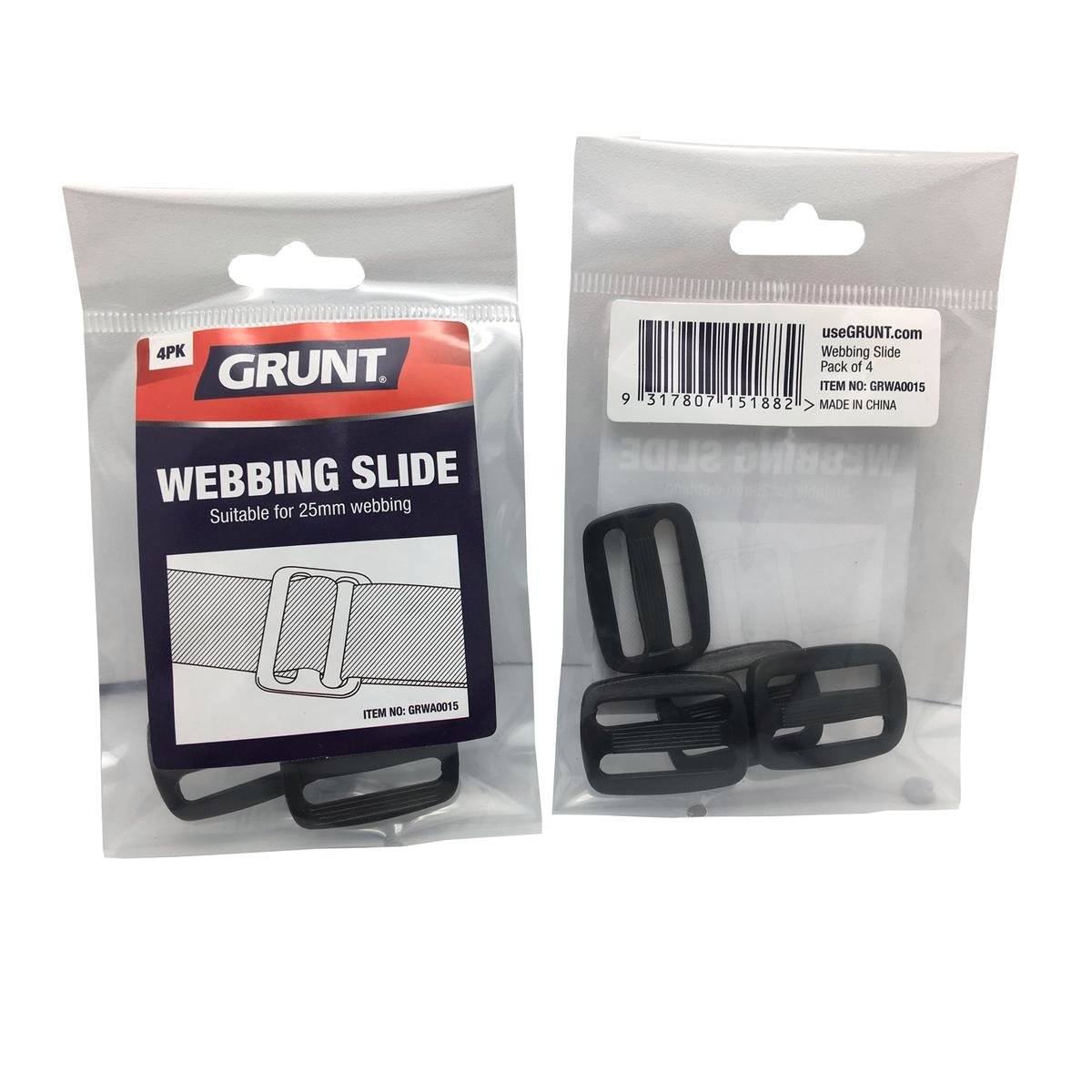 Grunt 25mm Black Webbing Accessory Slide - 4 Pack - Bunnings Australia