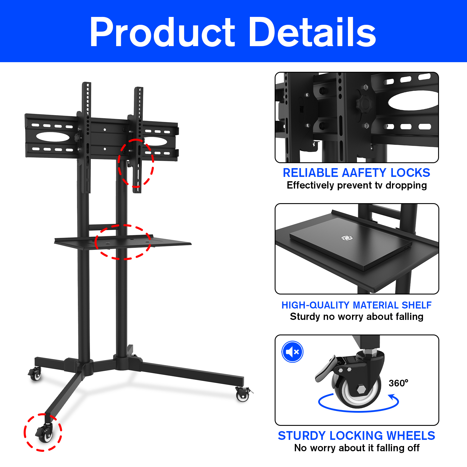 Advwin Mobile Tv Stand Tv Cart With Laptop Shelf And Wheels For 32 65 Adjustable Height Bunnings Australia