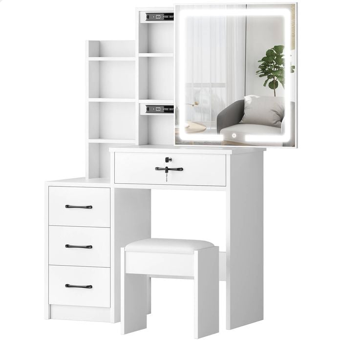 ALFORDSON Dressing Table Stool Set White - Bunnings Australia