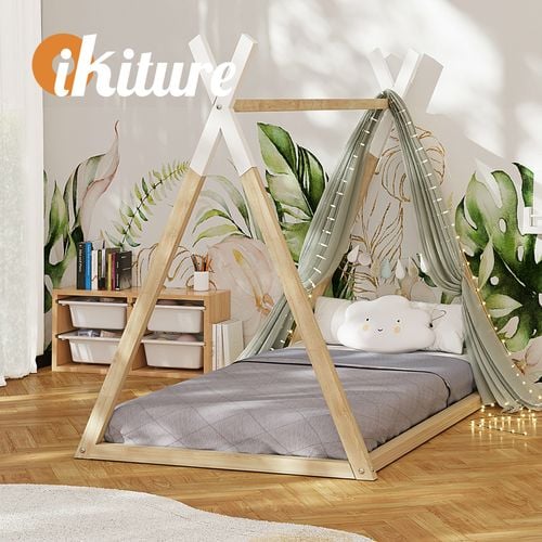 Oikiture Wooden Bed Frame Single Timber Teepee House Base Platform ...